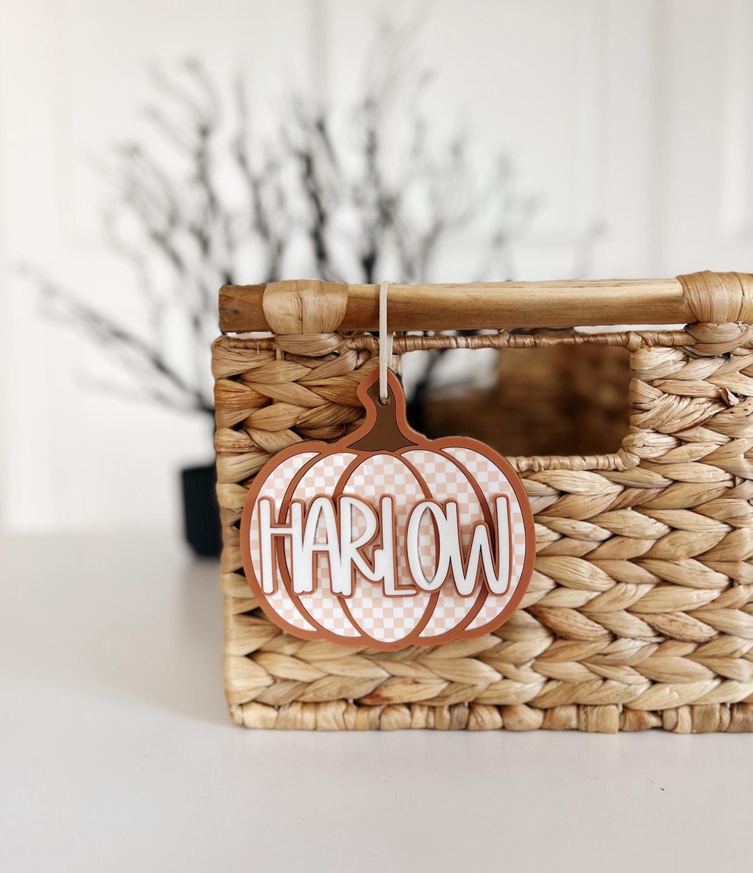 Checkered Pumpkin Tag Pumpkin Halloween Tag Halloween Basket Tag Boo ...