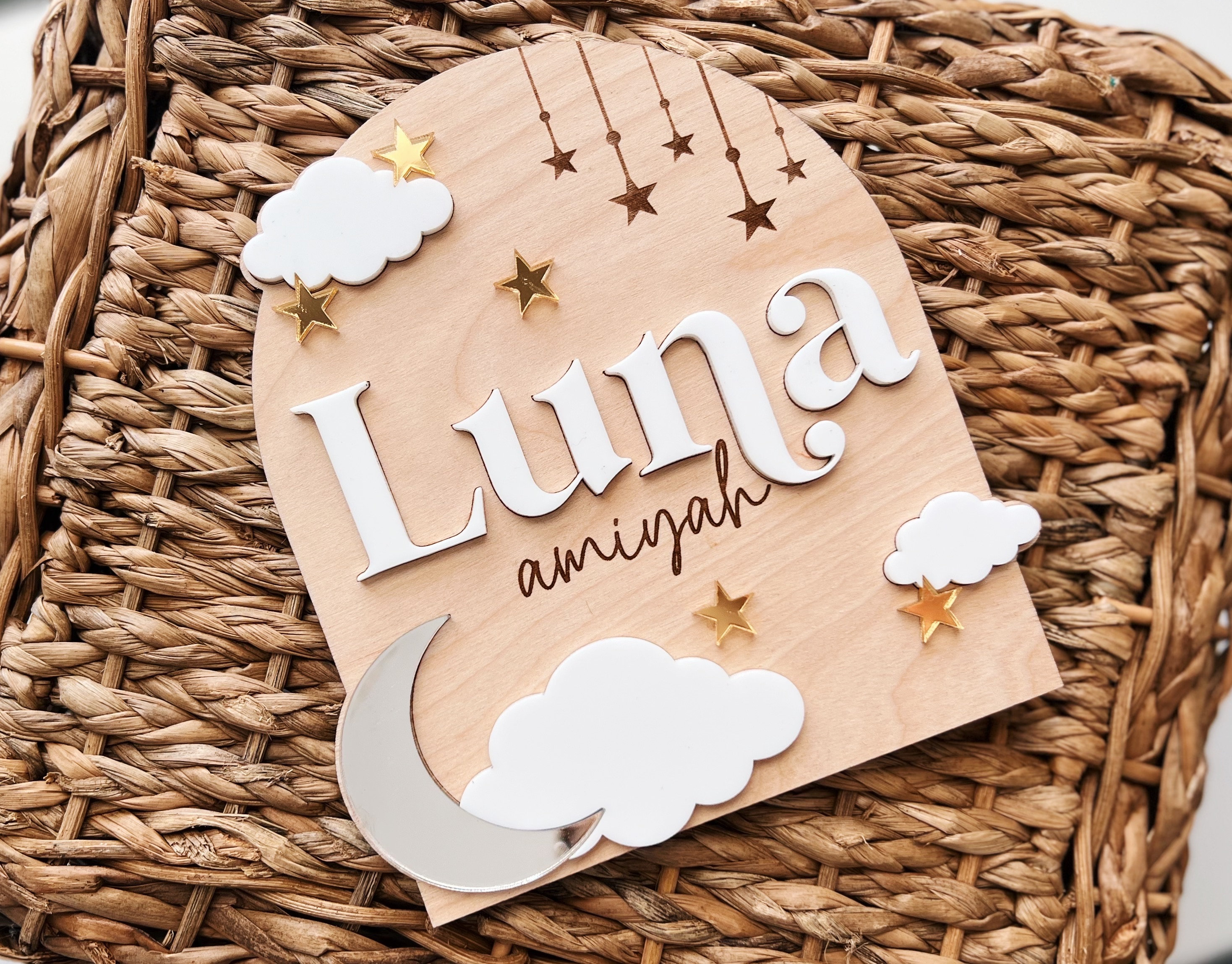 Moon & Cloud Baby Announcement Sign | Baby Name Announcement | Birth ...