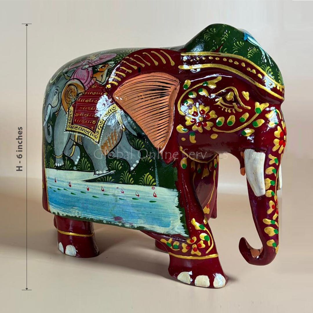 Hand Painted Wooden Elephant | Elephant Figurine | Colourful Elephant ...