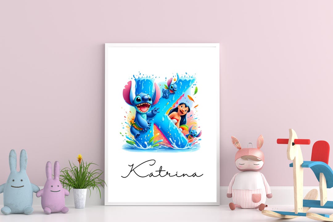 Personalized Stitch Initial Art Print | Children's Room Decor (A4 ...