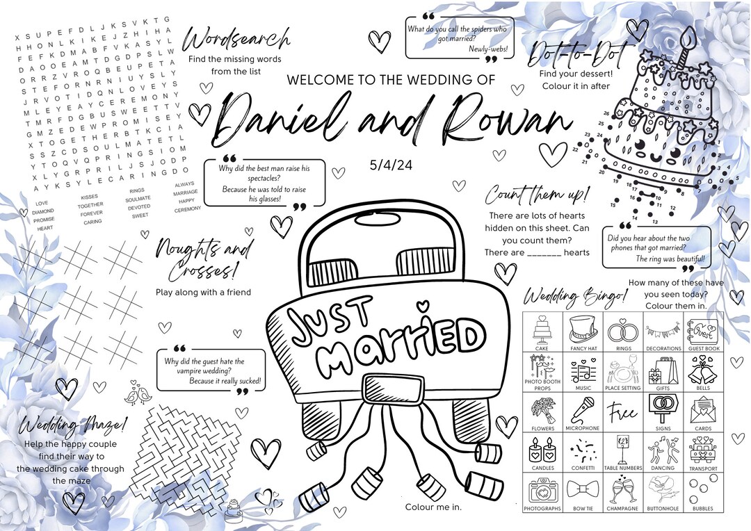 Blue Rose Kids Wedding Activity Sheet - Etsy