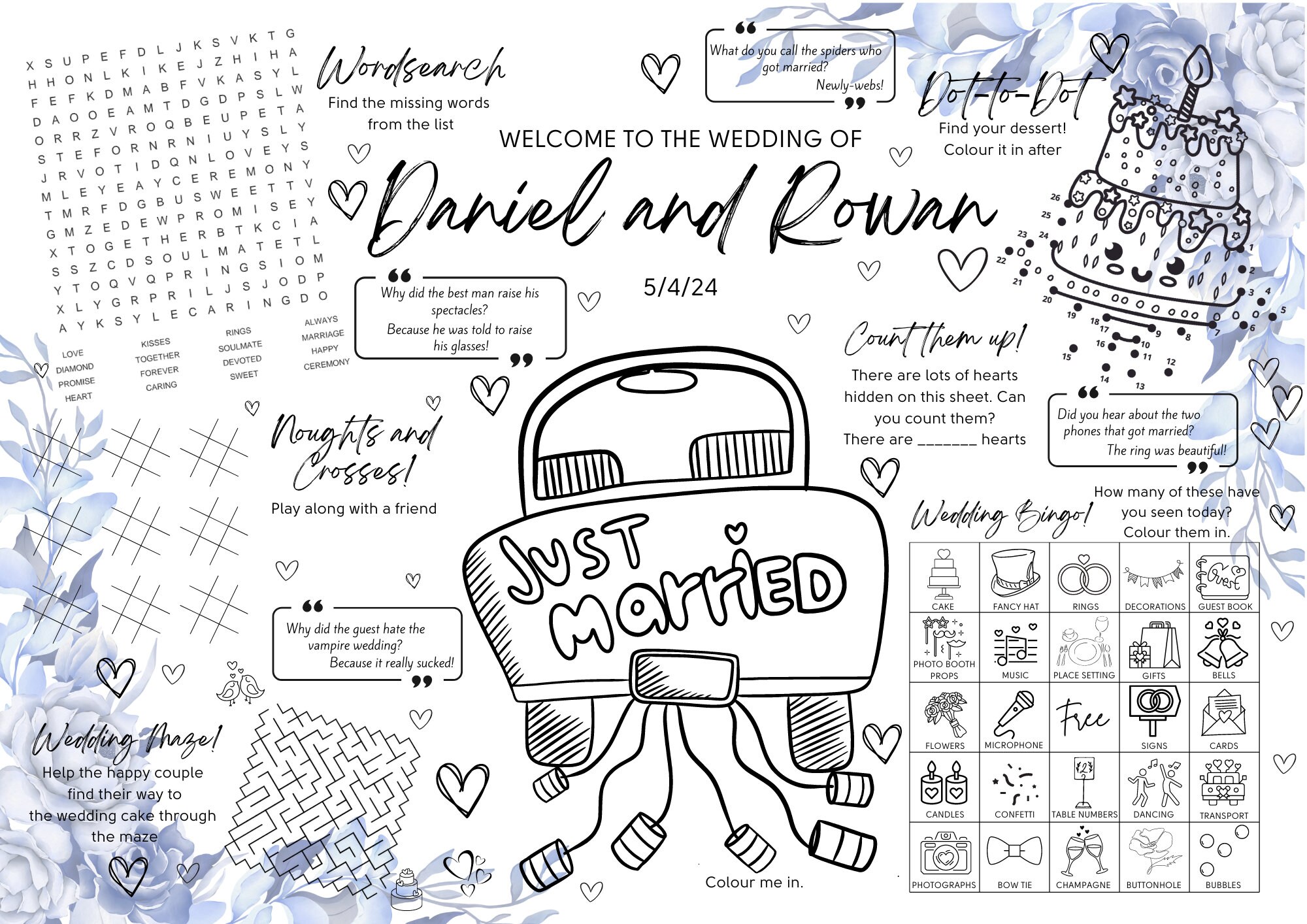 Blue Rose Kids Wedding Activity Sheet - Etsy