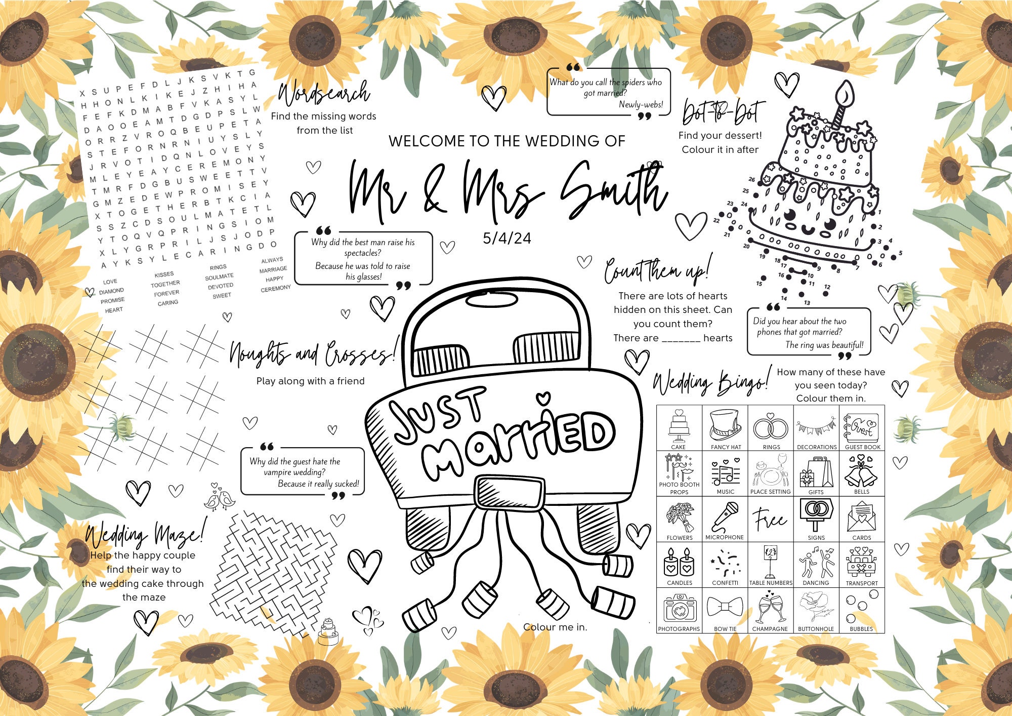 Sunflower Kids Wedding Activity Sheet - Etsy