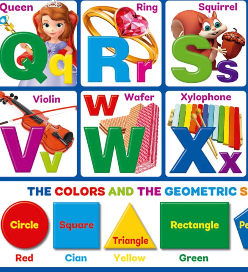 Colorful ABCD Alphabet and English Words, Shapes and Objects - Etsy