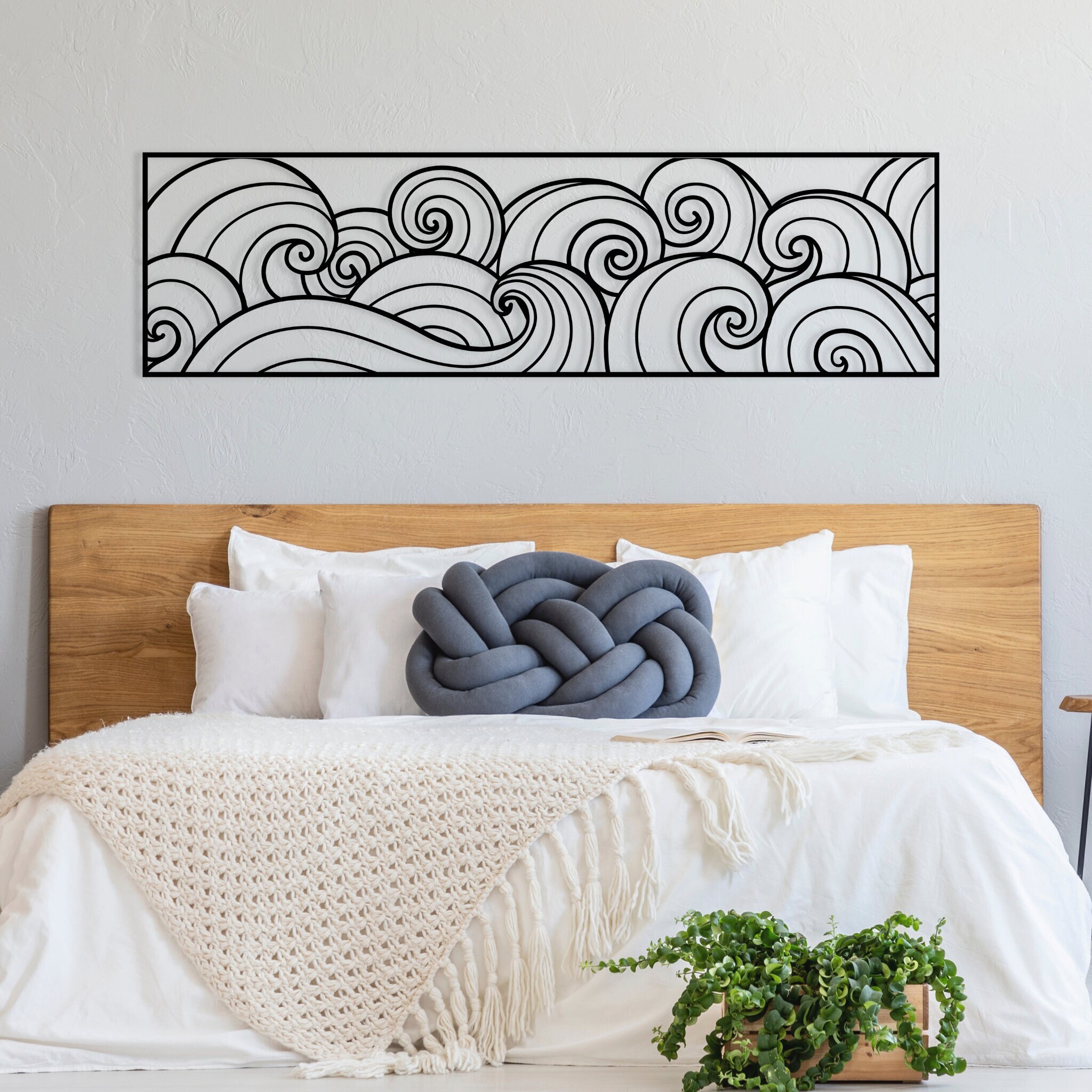 Framed Wave Metal Wall Art Above Bed Decor Living Room Wall Art ...