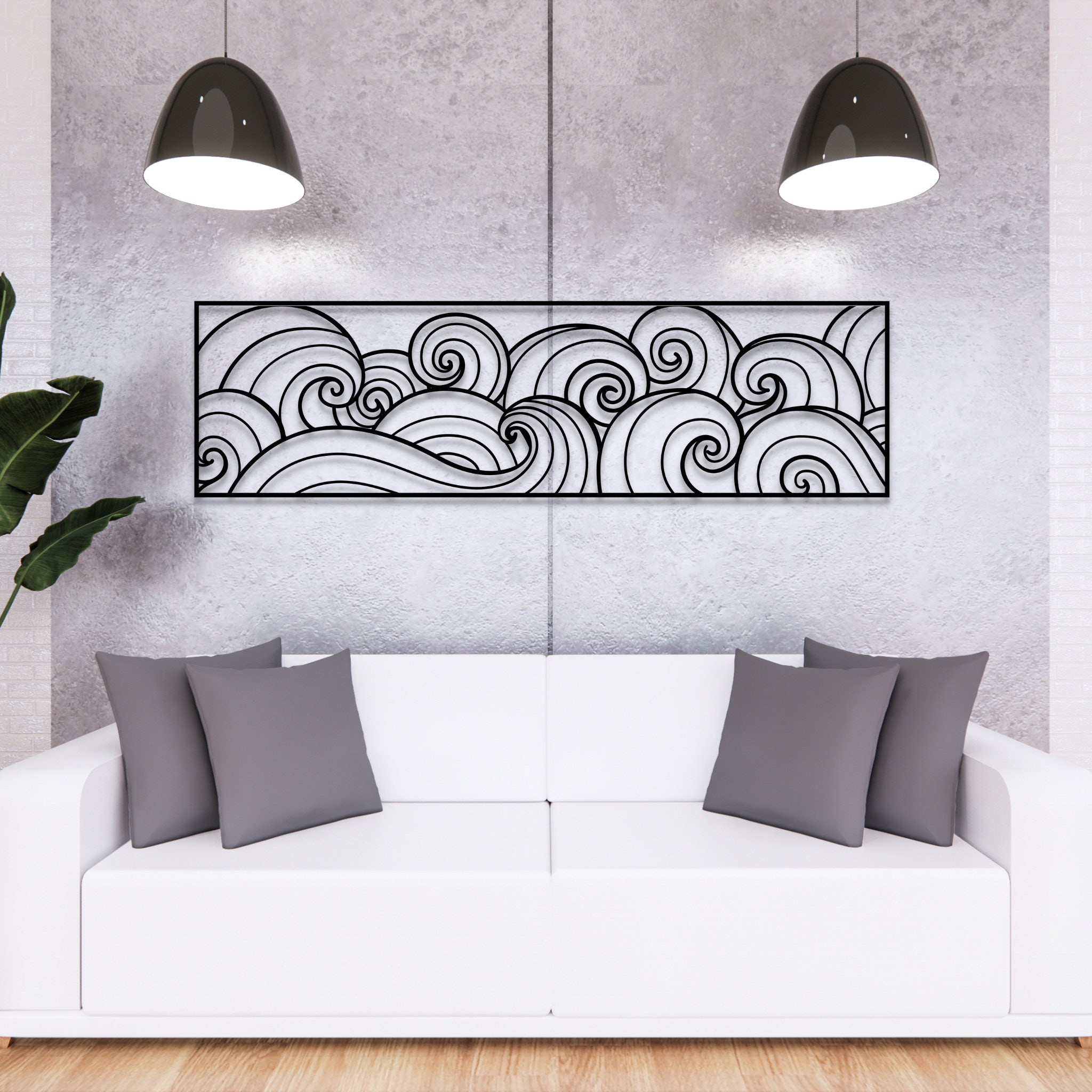 Framed Wave Metal Wall Art Above Bed Decor Living Room Wall Art ...