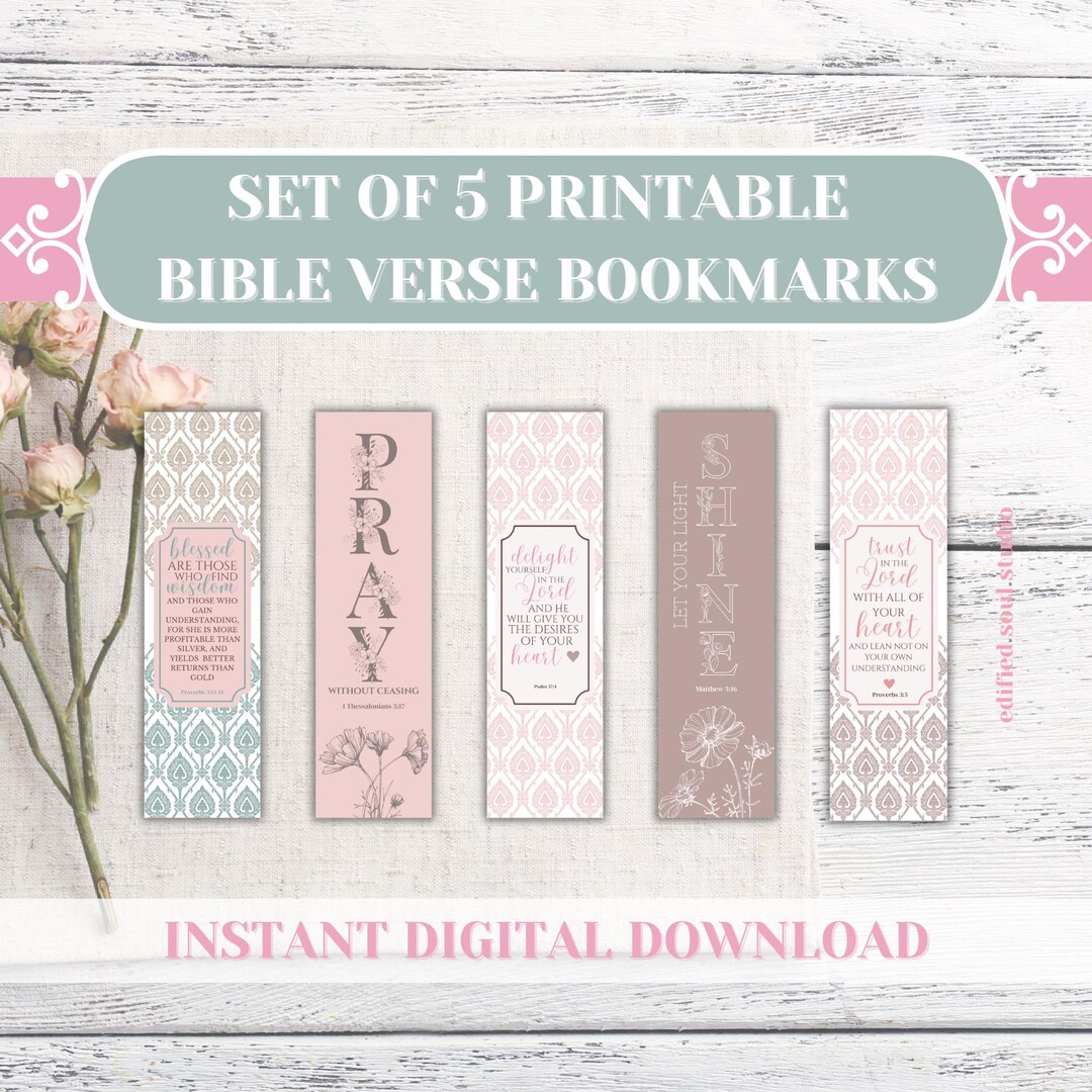 Christian Bible Verse Bookmarks, Pastel Colors, Set of 5 (digital ...