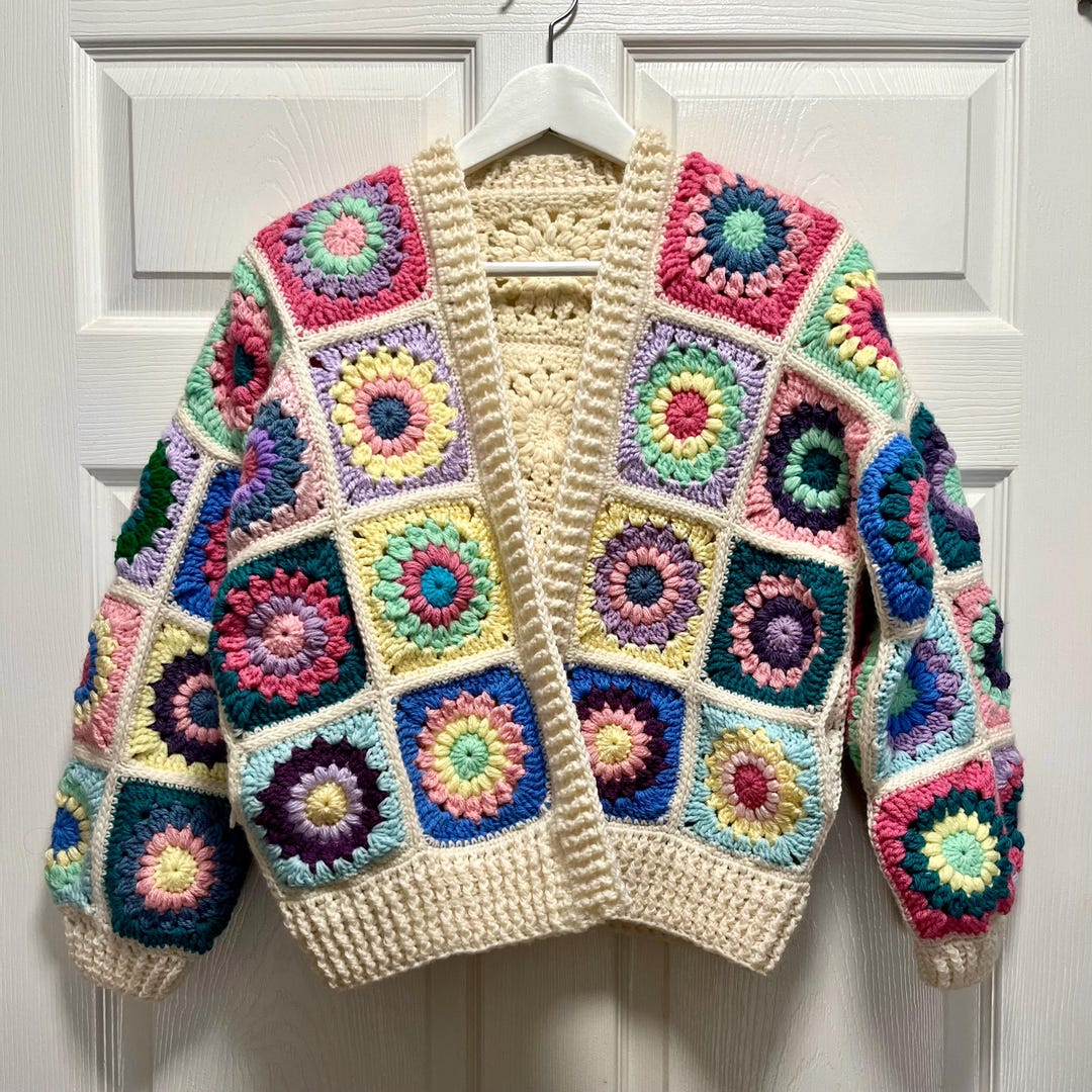 Handmade Crochet Christian Cardigan: Sunburst Granny Square Sweater ...