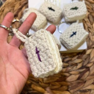 Crochet Mini Bible Keychain, Handmade Holy Bible Charm, Accessory for ...