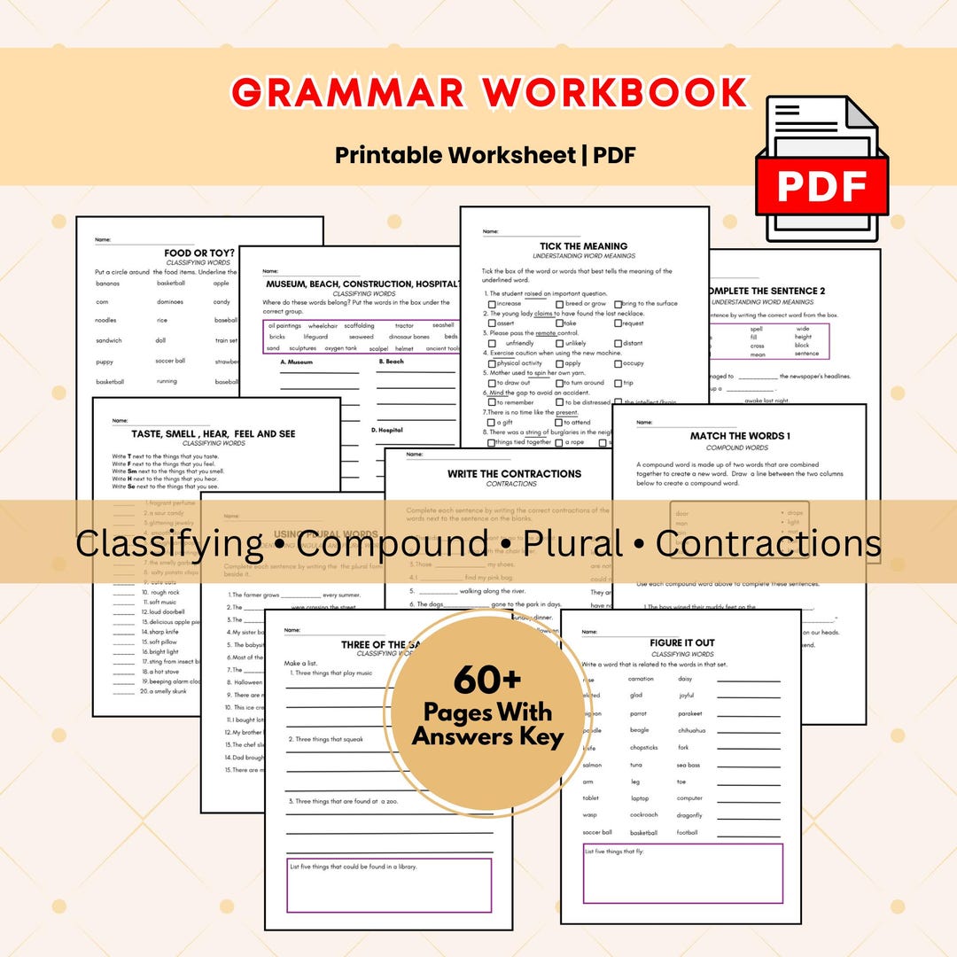 Grammar Practice Worksheets Classifying Words Compound Words