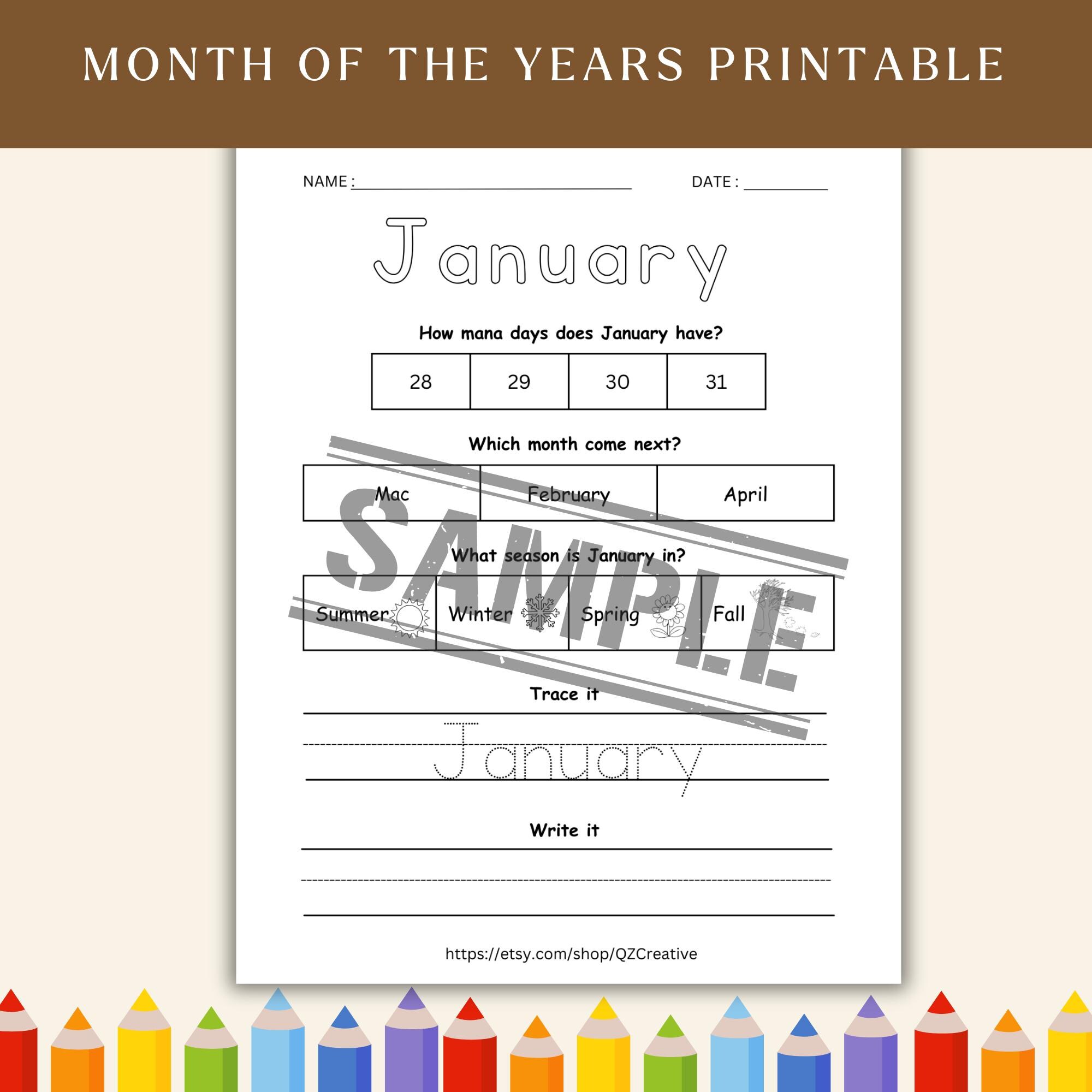 Tracing Months of the Year Worksheets Printable, Kindergarten ...