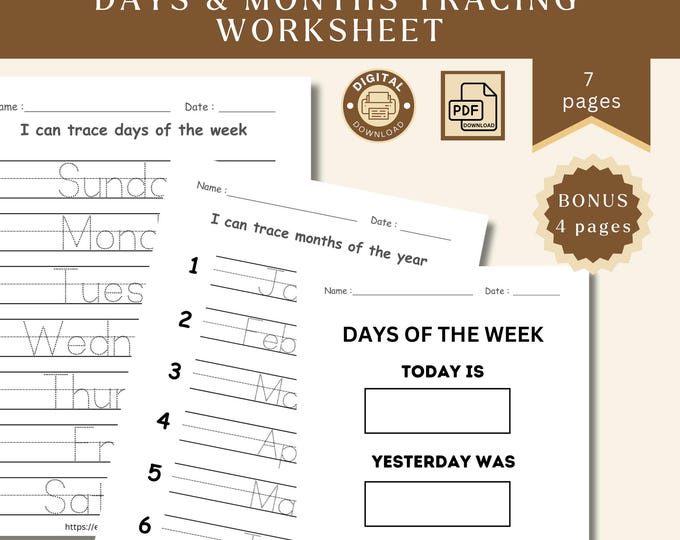 Months of the Year Handwriting Worksheets | Days of the Week ...