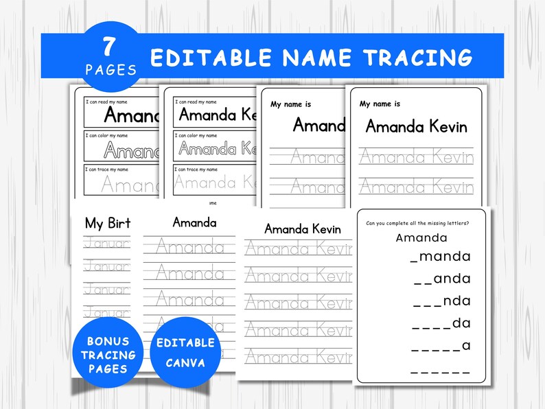 Editable Canva Name Tracing Worksheet Preschool Handwriting Practice ...