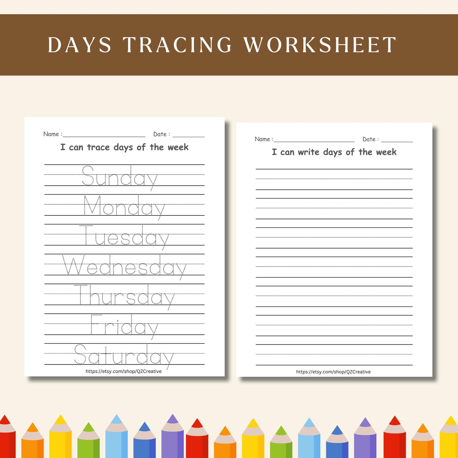 Tracing Months Preschool Worksheets, Days of the Week Printable ...
