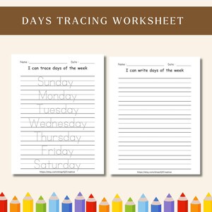 Tracing Months Preschool Worksheets, Days of the Week Printable ...