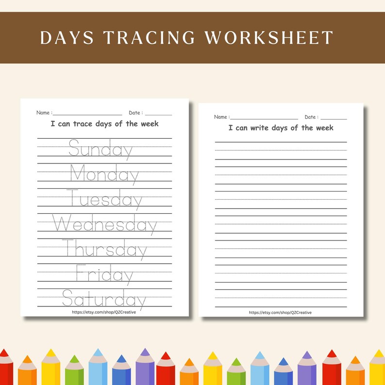 Tracing Months Preschool Worksheets, Days of the Week Printable ...