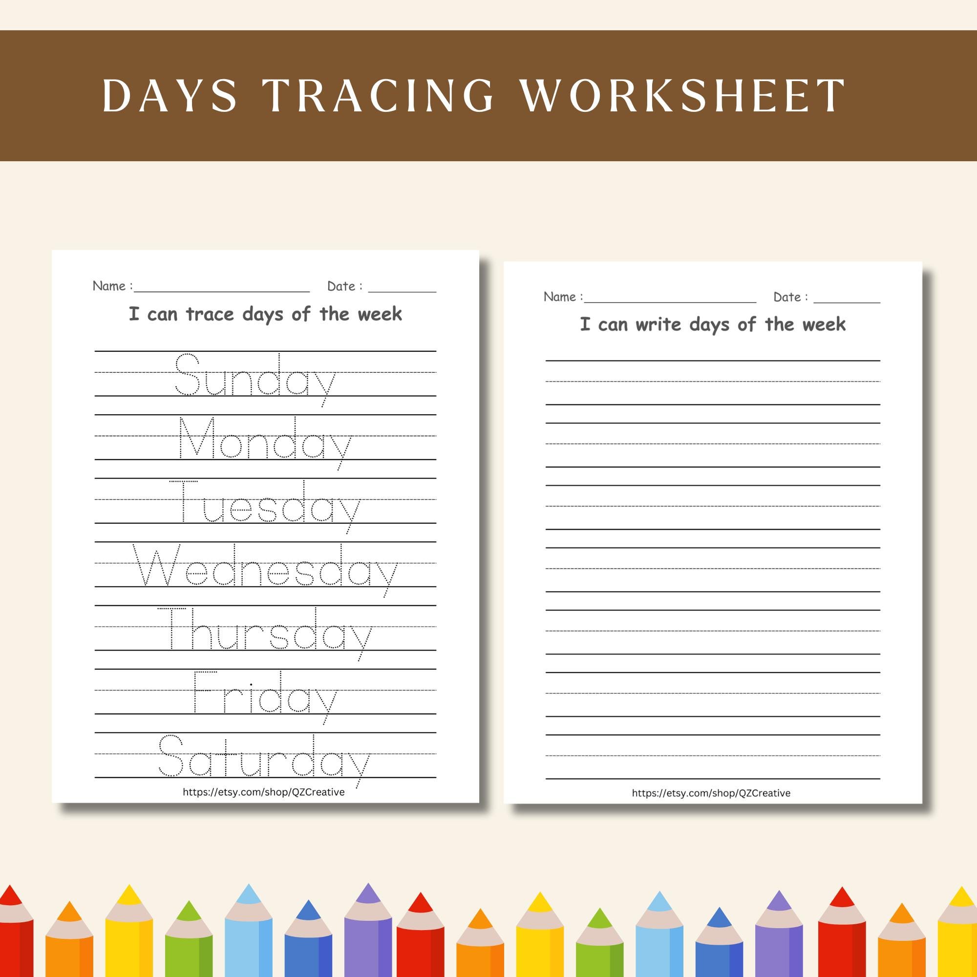 Tracing Months Preschool Worksheets, Days of the Week Printable ...