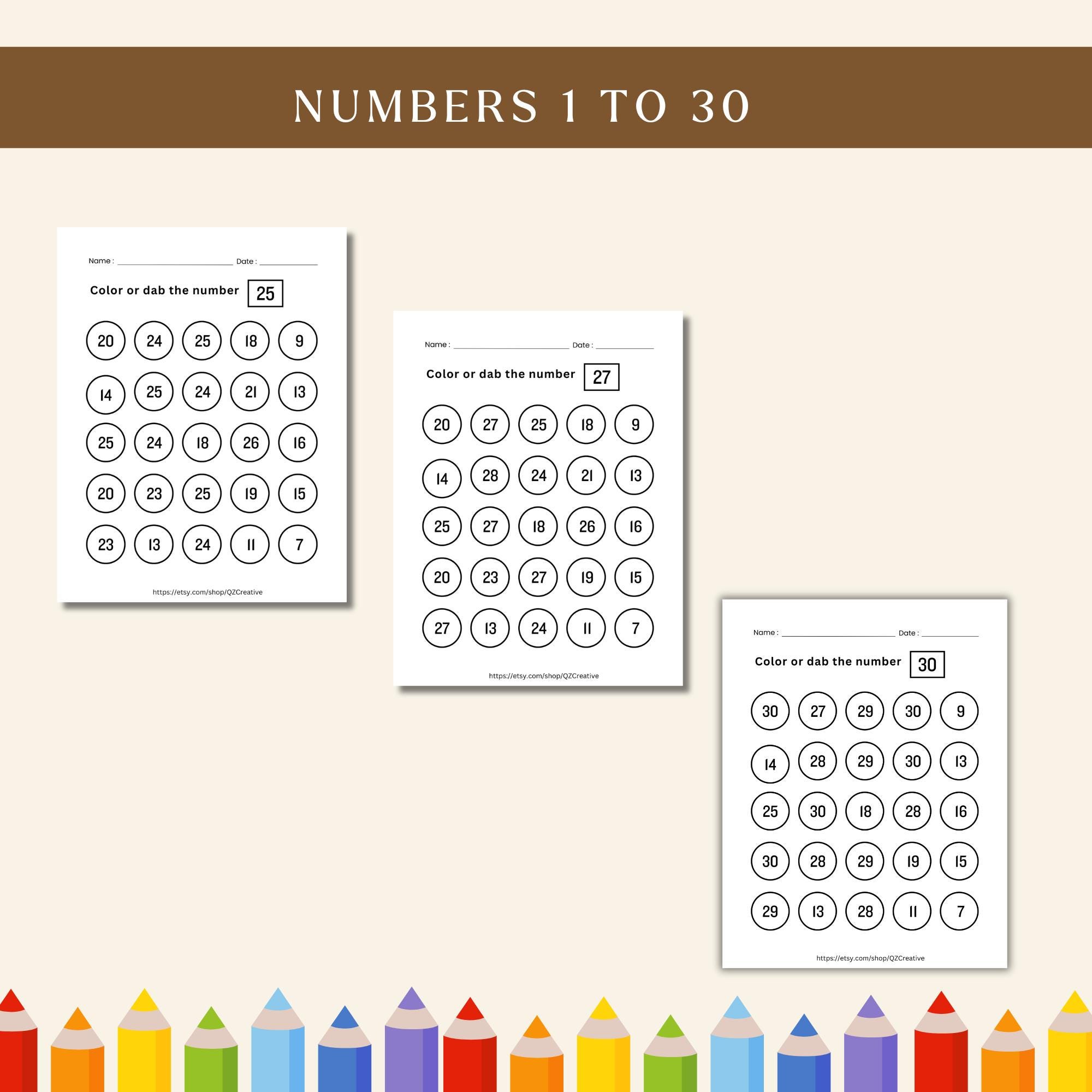 Numbers 1-30, Printable Numbers Dab It Worksheets, Dot Markers ...