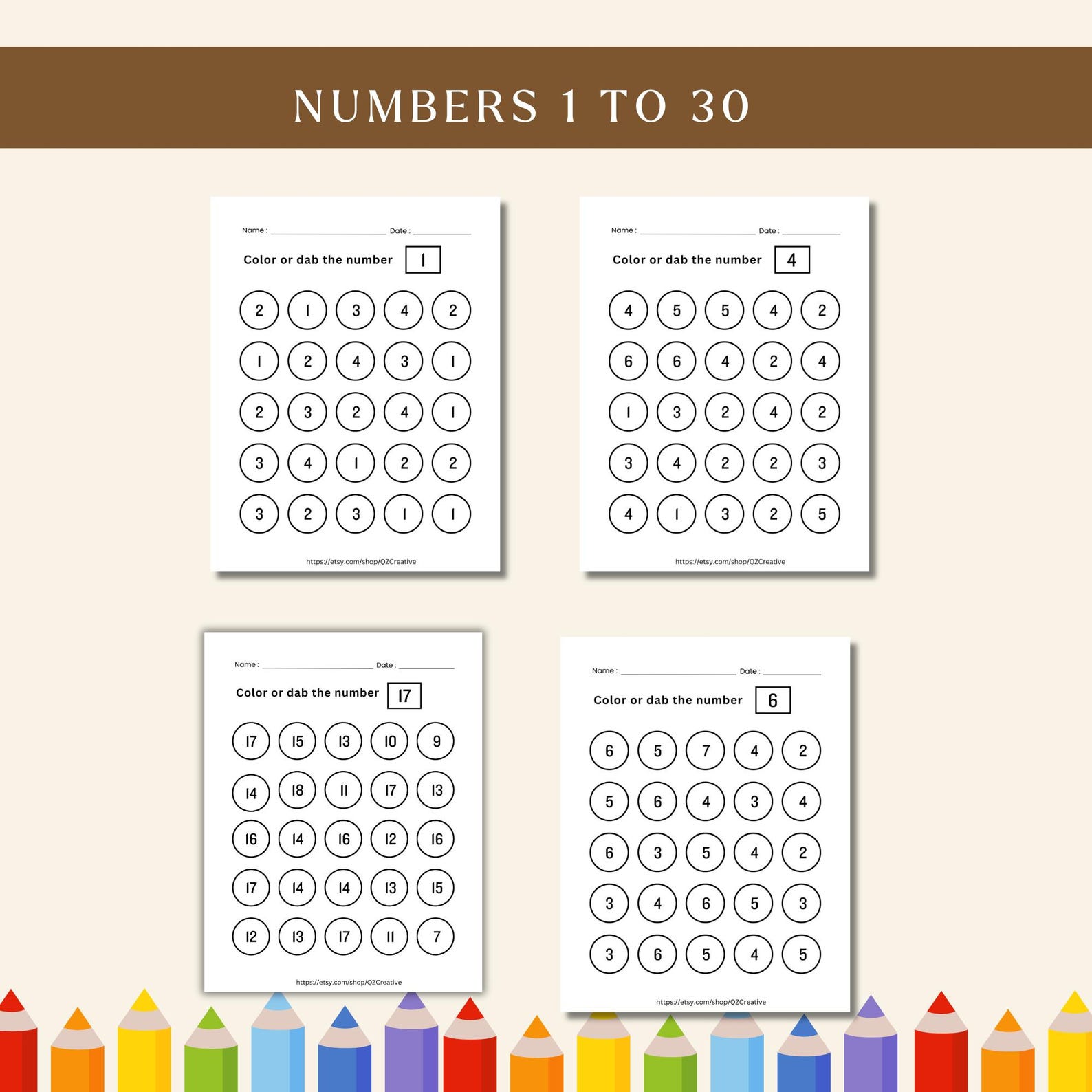 Numbers 1-30, Printable Numbers Dab It Worksheets, Dot Markers ...