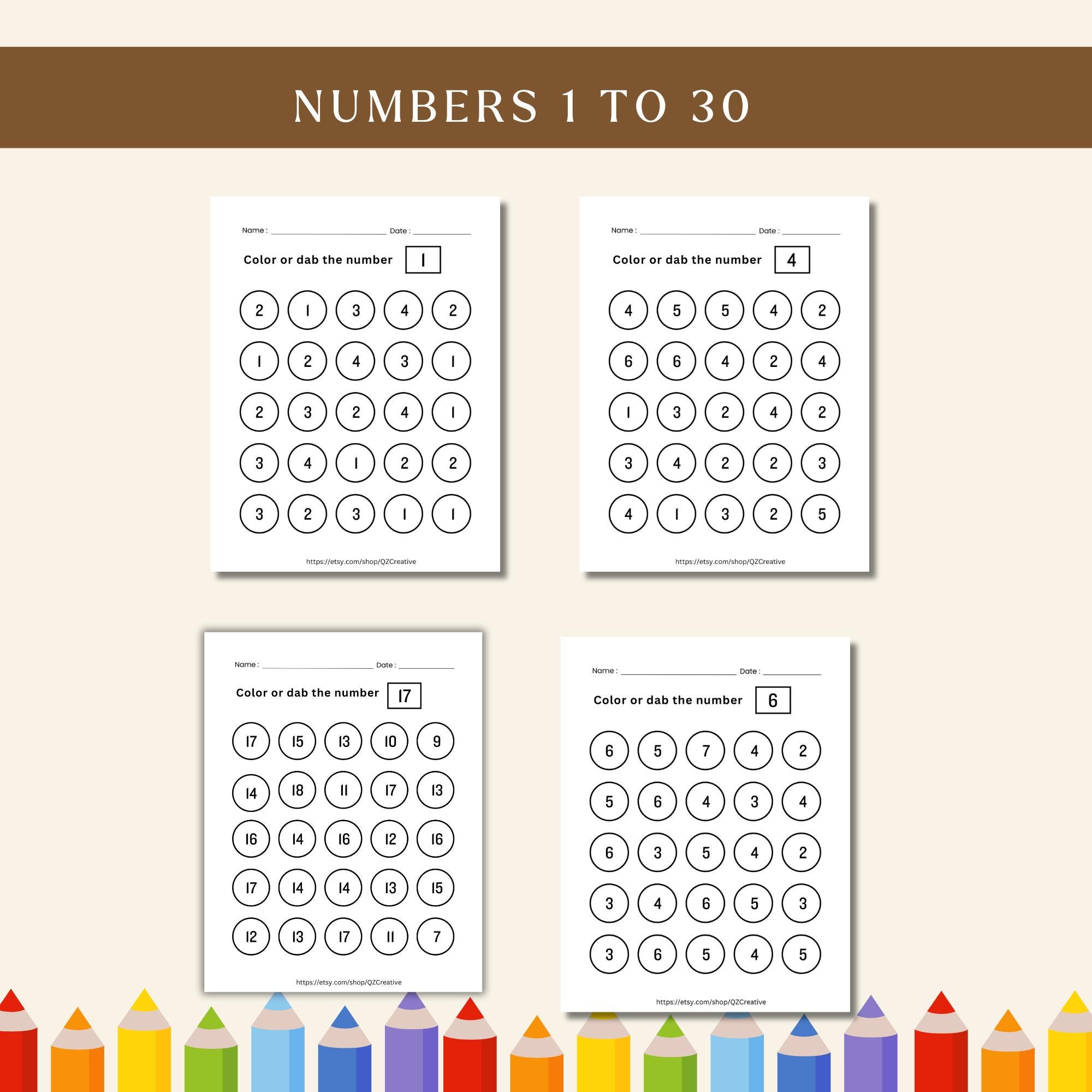 Numbers 1-30, Printable Numbers Dab It Worksheets, Dot Markers ...