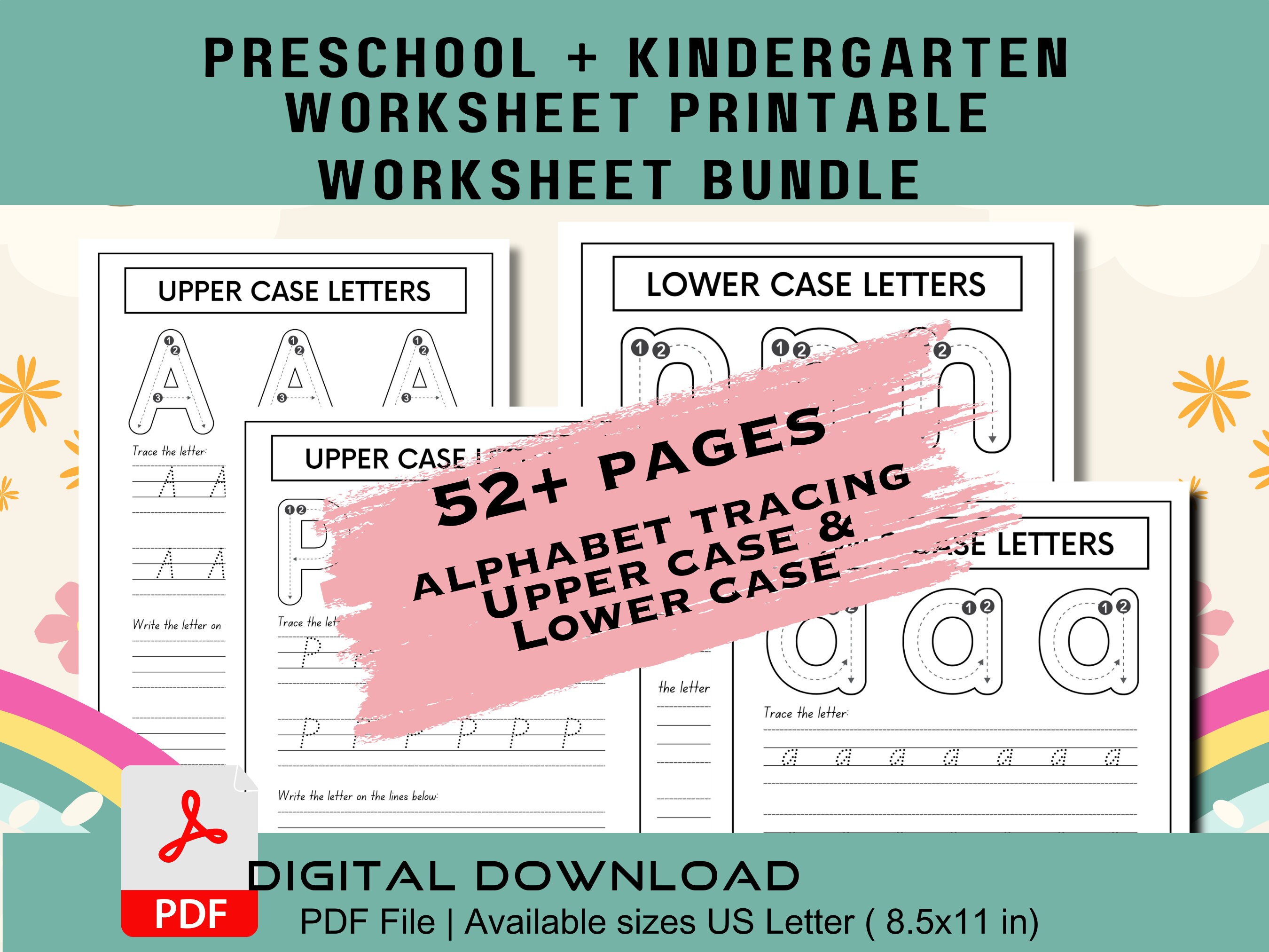 52 Alphabet Tracing Worksheets, Upper Case, Lower Case, Printable ...