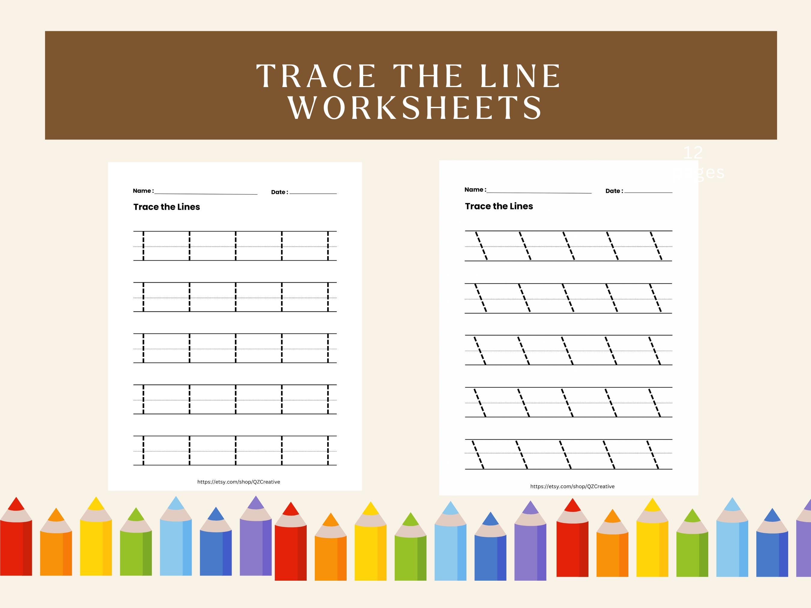 Printable Beginning Tracing Trace the Lines Worksheets. - Etsy