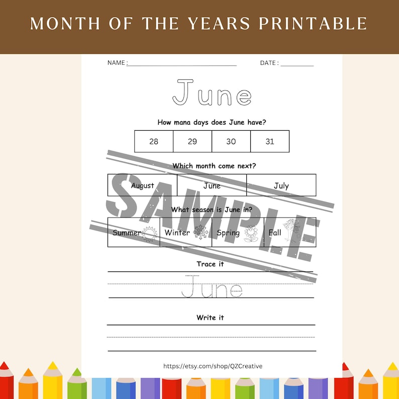 Tracing Months of the Year Worksheets Printable, Kindergarten ...