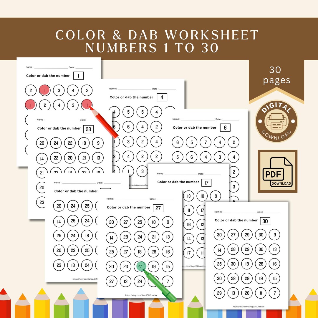 Numbers 1-30, Printable Numbers Dab It Worksheets, Dot Markers ...