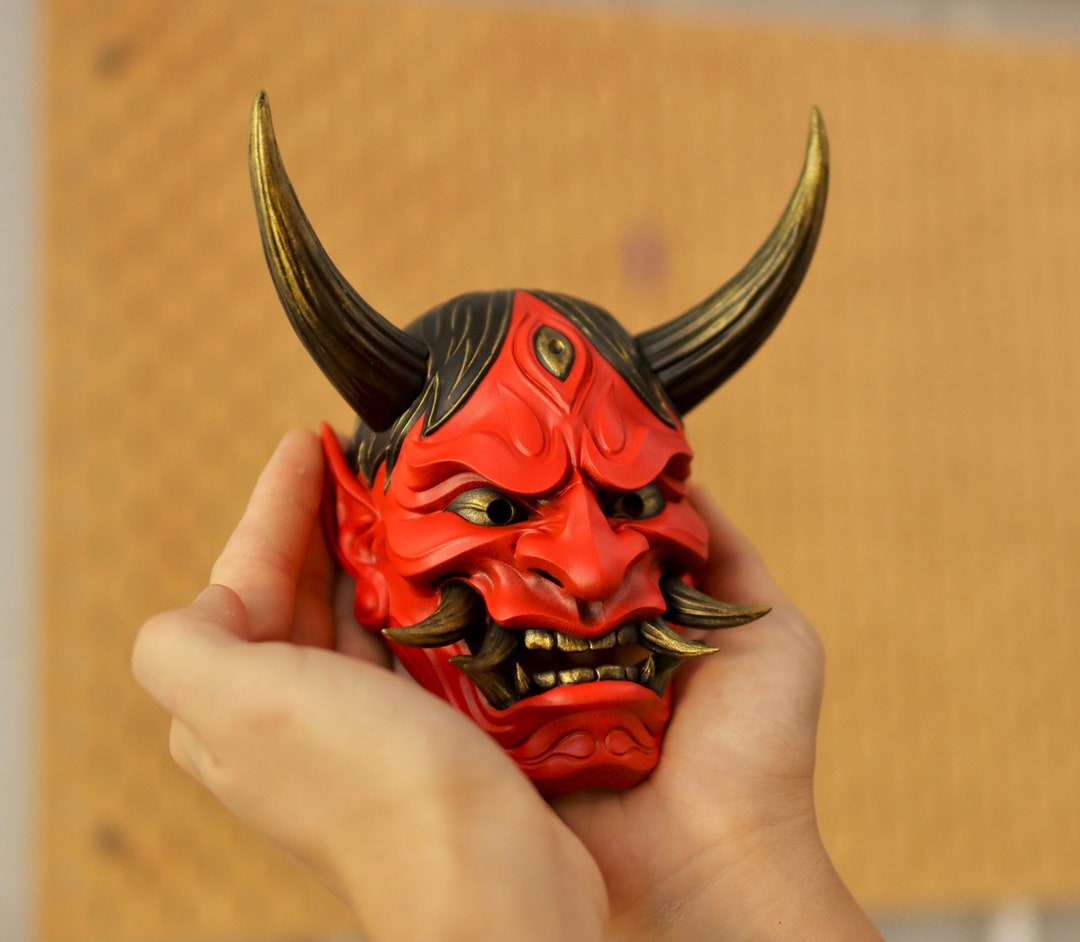 Mini Oni Mask Antique Red Japanese Hannya Demon Mask Sculpture - Etsy