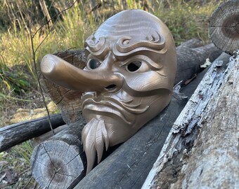Tengu Japanese Demon Oni Mask Sculpture Full Size Handmade - Etsy