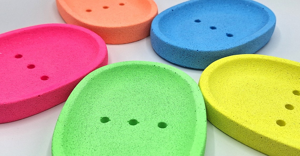 Jesmonite Oval Neon Soap Dish Handmade Soap Dish Neon Pink Green Yellow ...