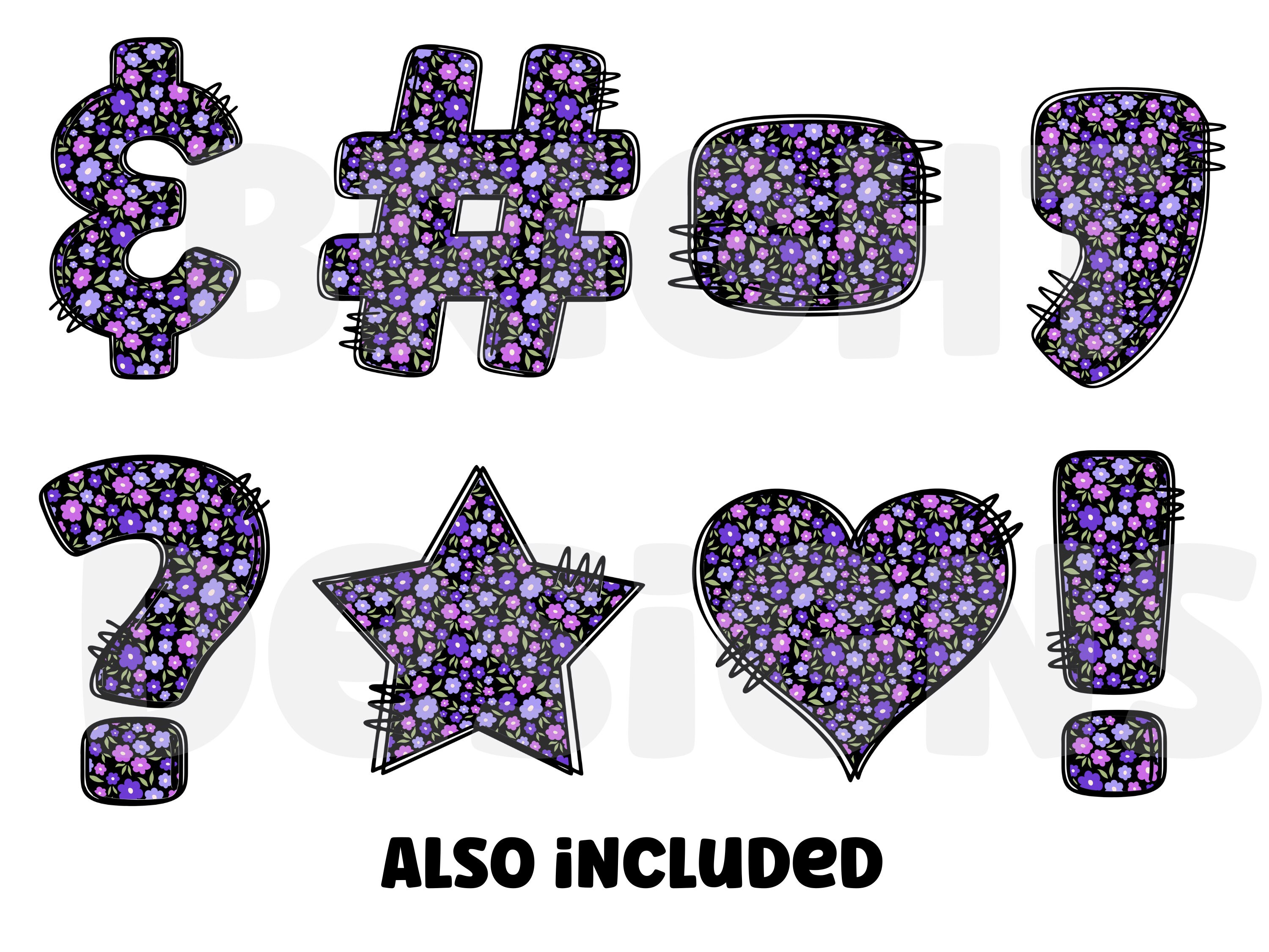 Purple Ditsy Print Clipart Letters 300dpi Transparent Png. 1 Set of ...