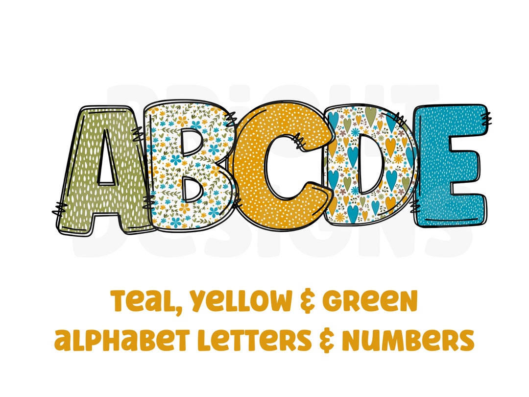 Teal, Yellow and Green Clipart Letters 300dpi Transparent Png. 5 Styles ...