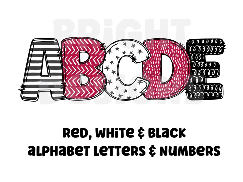 Red Black and White Clipart Letters 300dpi Transparent Png. 5 - Etsy