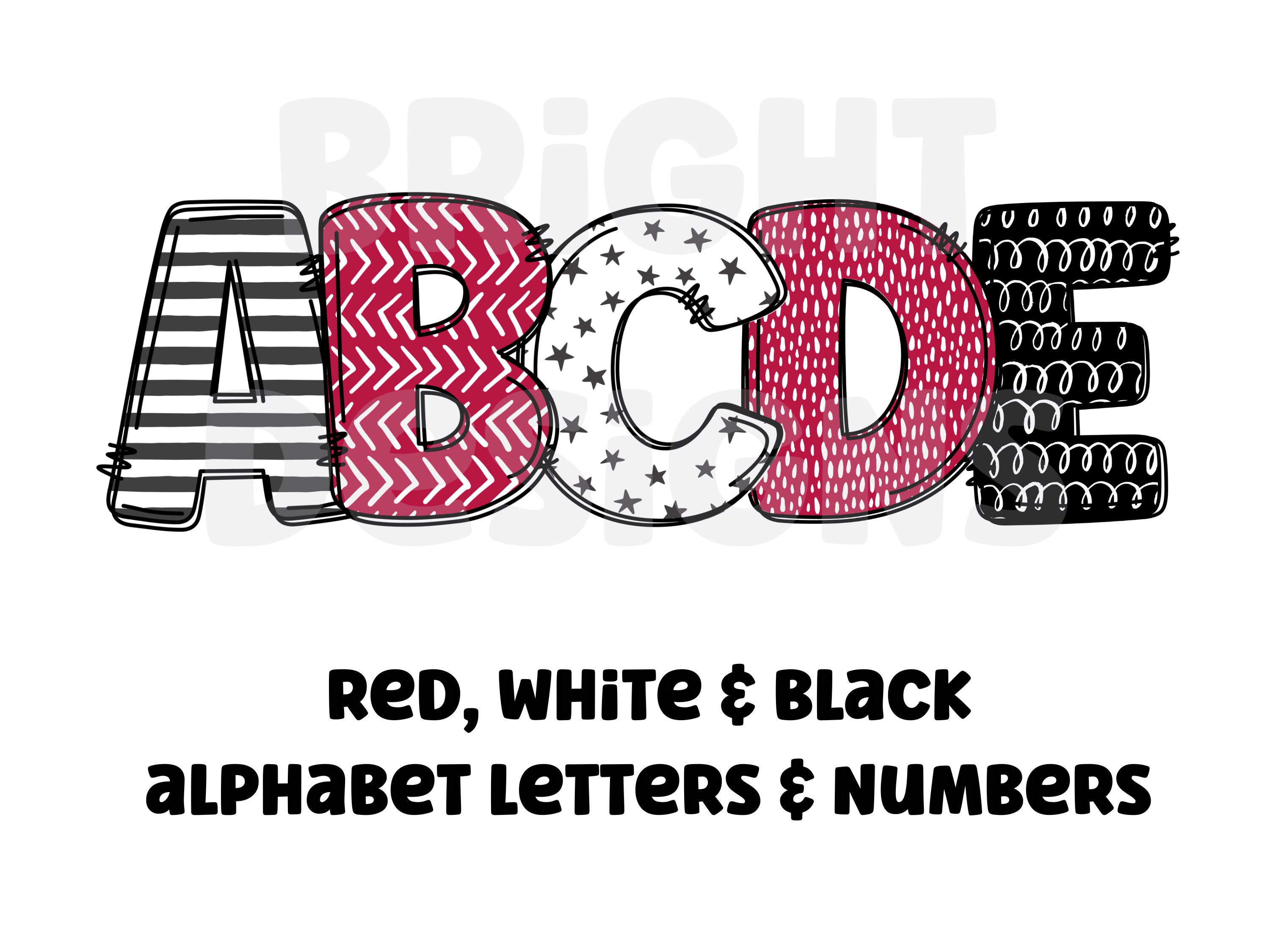 Red Black and White Clipart Letters 300dpi Transparent Png. 5 - Etsy