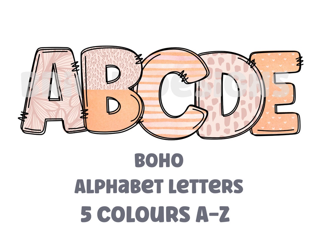 Boho Clipart Letters 300dpi Transparent Png. 5 Styles of Alphabet ...