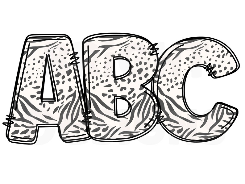 Black and White Animal Print Alphabet Clipart Letters 300dpi - Etsy