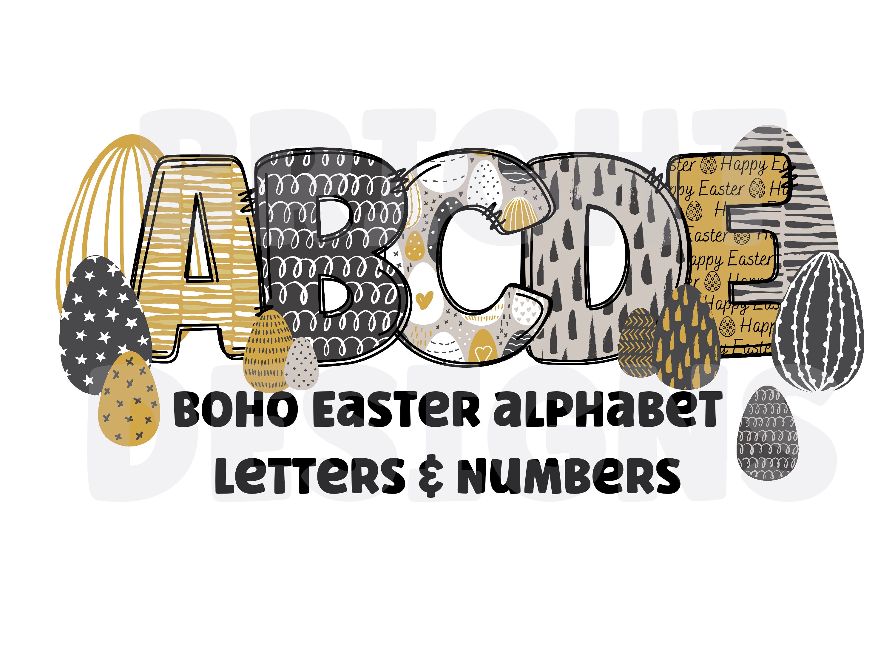 Boho Easter Clipart Letters 300dpi Transparent Png. 5 Styles of ...