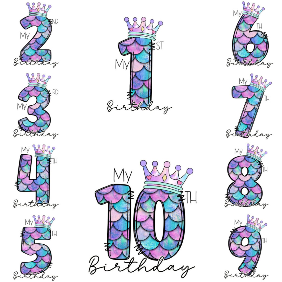 Mermaid Birthday Numbers Png Clipart Letters 300dpi - Etsy