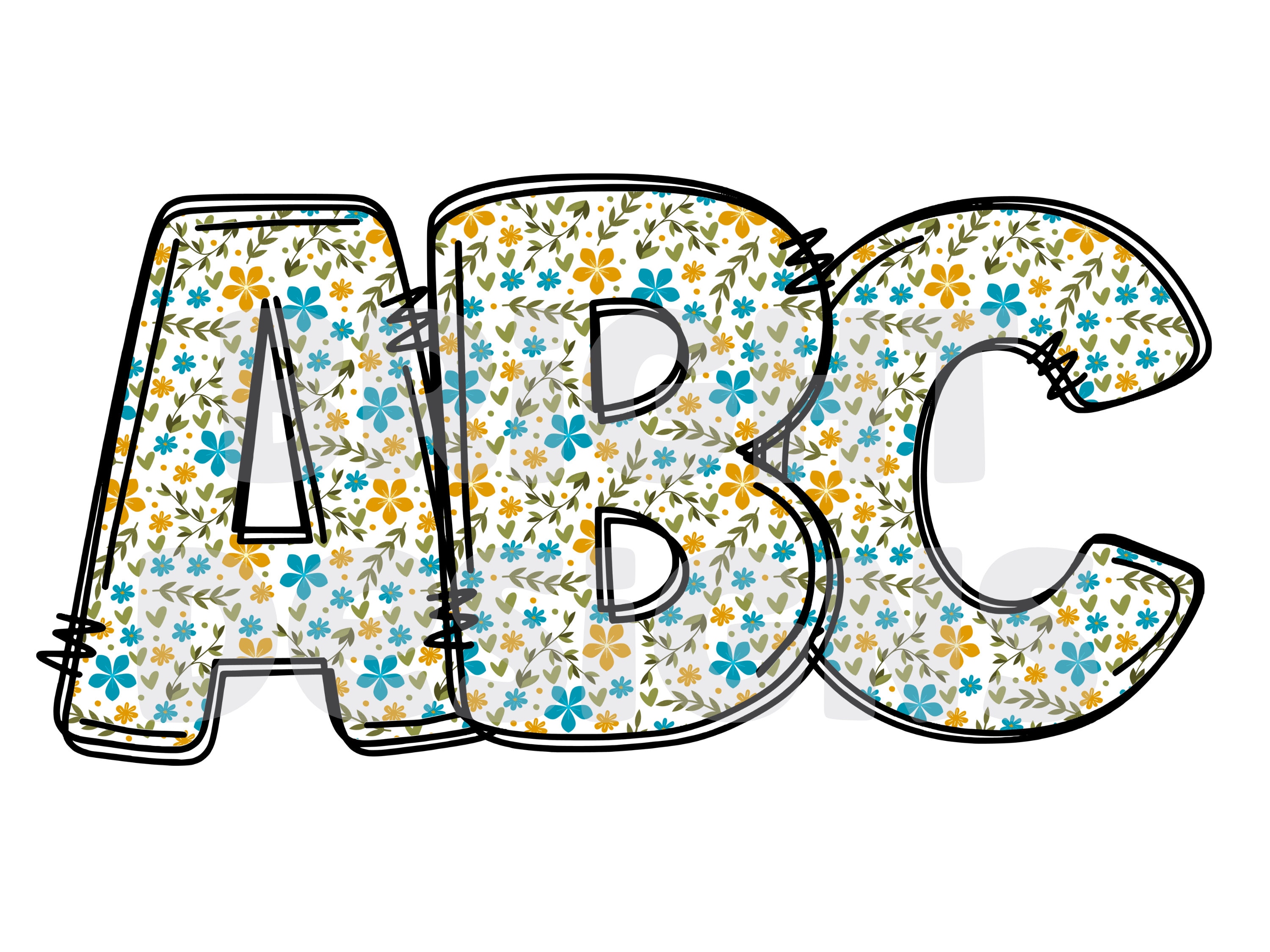 Teal, Yellow and Green Clipart Letters 300dpi Transparent Png. 5 Styles ...