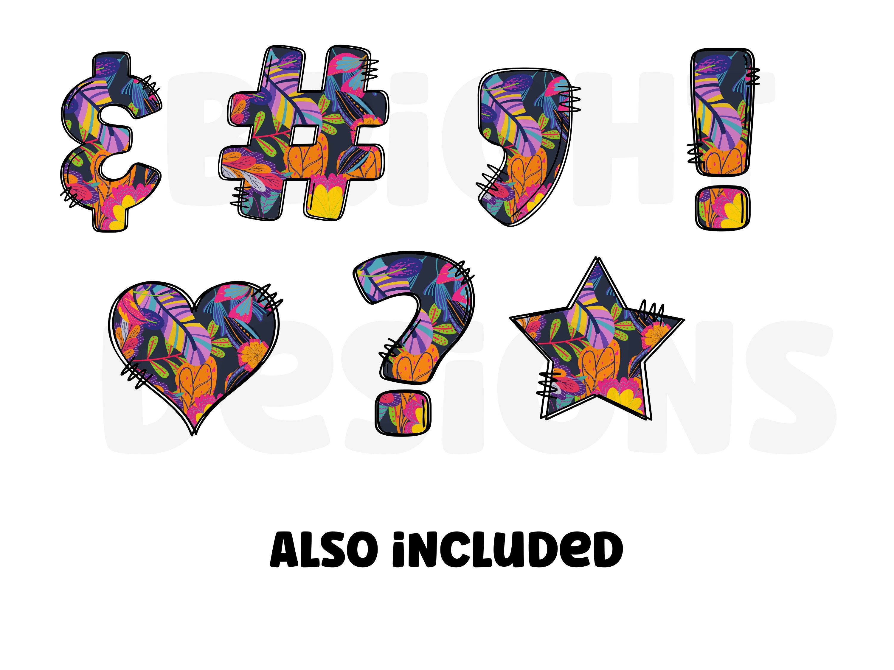 Moonlight Flowers Alphabet Png 300dpi Transparent Png. 5 Styles of ...
