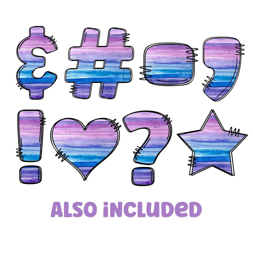 Purple and Blue Watercolor Alphabet Png Clipart Letters 300dpi ...