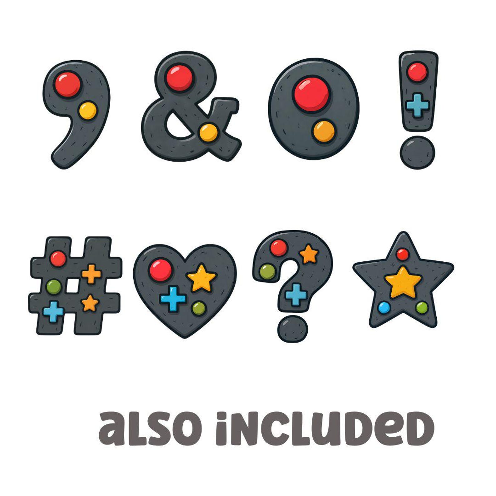 Game Controller Alphabet Clipart: A-Z Letters & Numbers (300dpi PNG ...