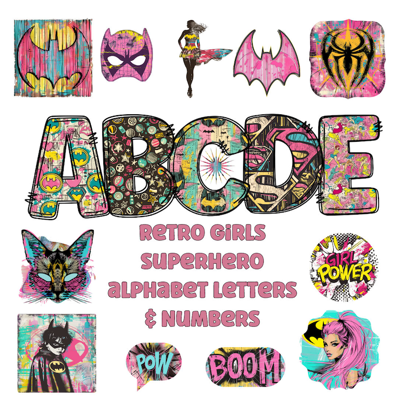 Retro Girls Super Heroes Clipart Letters 300dpi Transparent Png. 5 ...