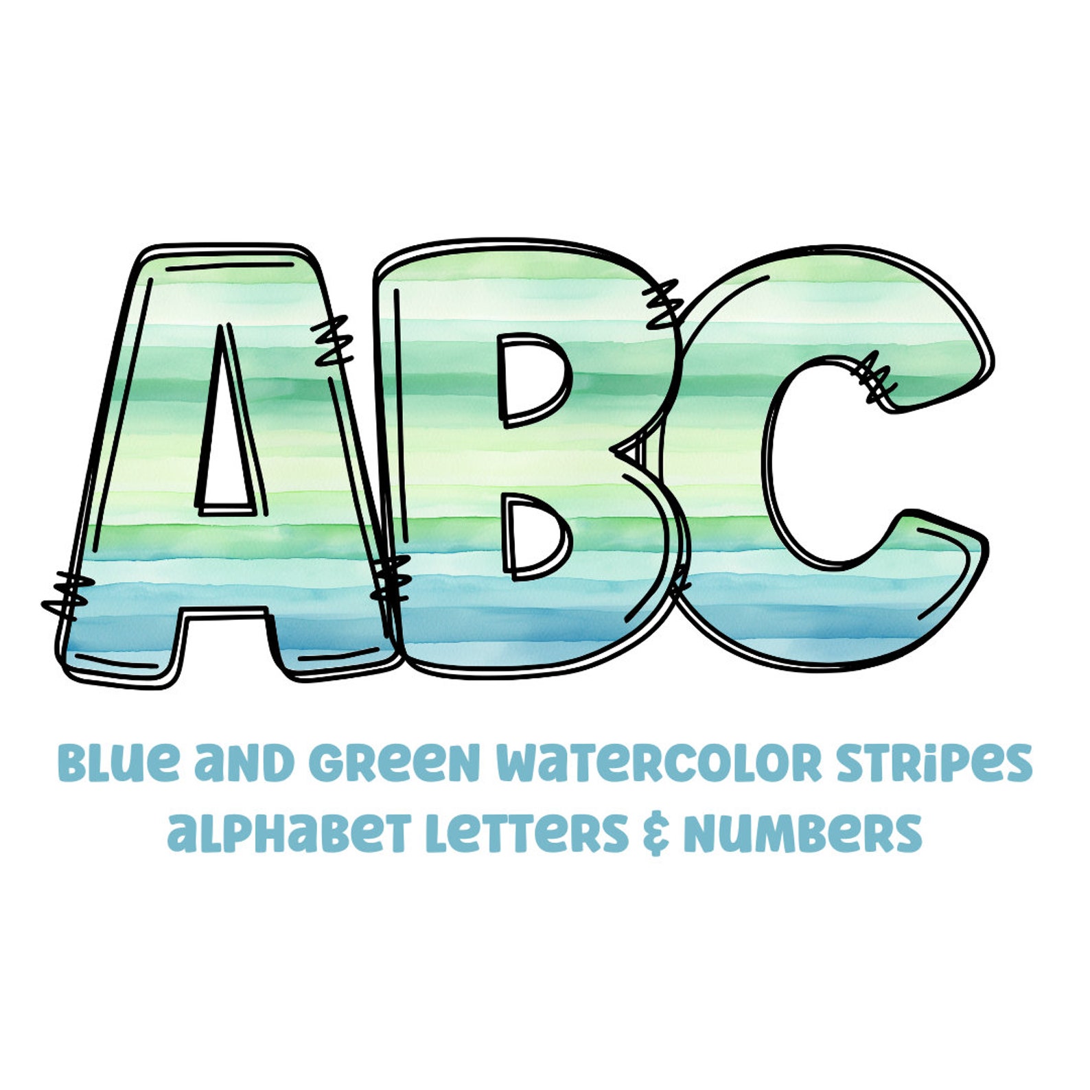 Blue and Green Watercolor Alphabet Png Clipart Letters 300dpi ...