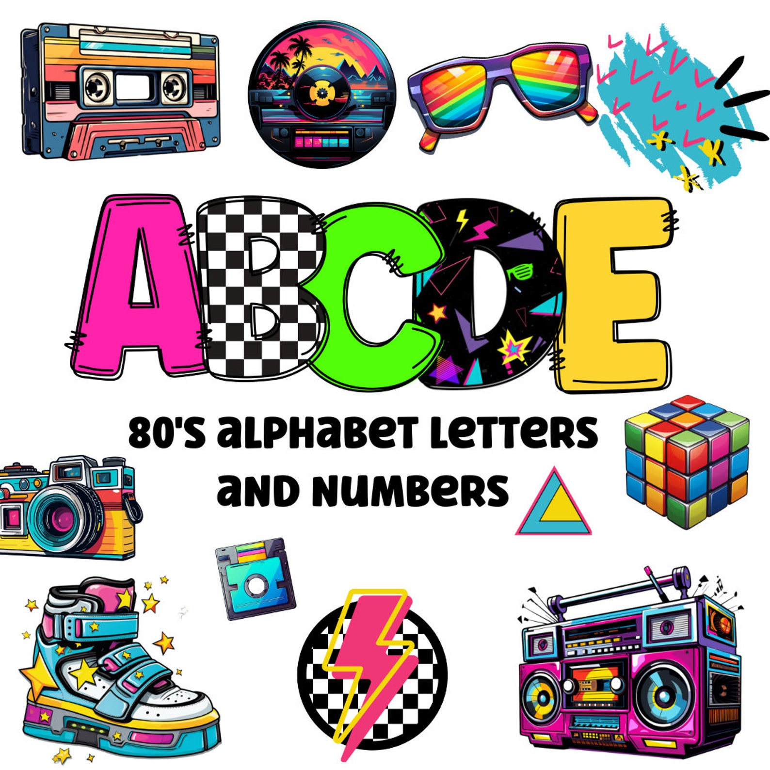 80's Alphabet Png Clipart Letters 300dpi Transparent Png. 5 Styles of ...