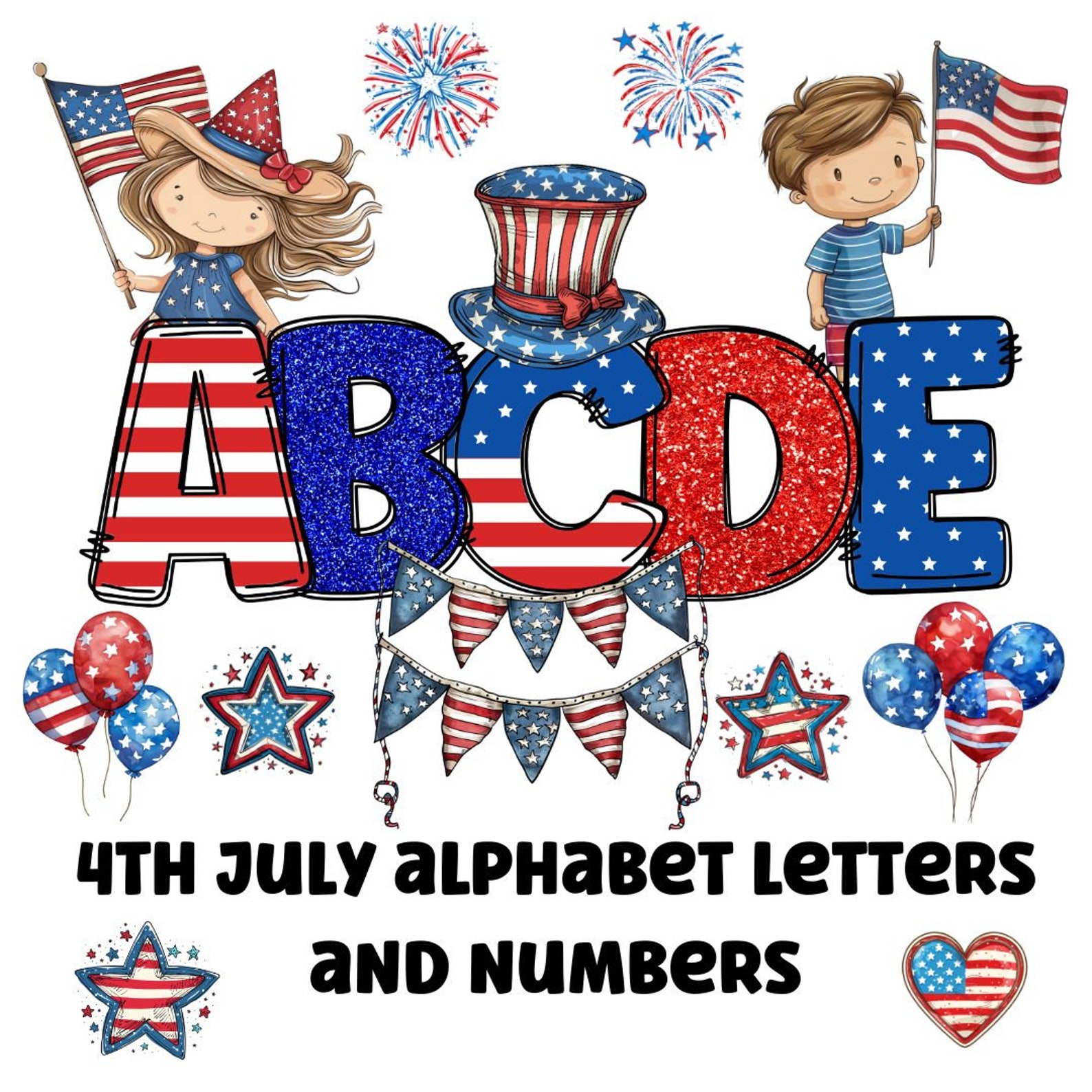 4th July Alphabet Clipart Letters. Doodle Font Doddle Letters American ...