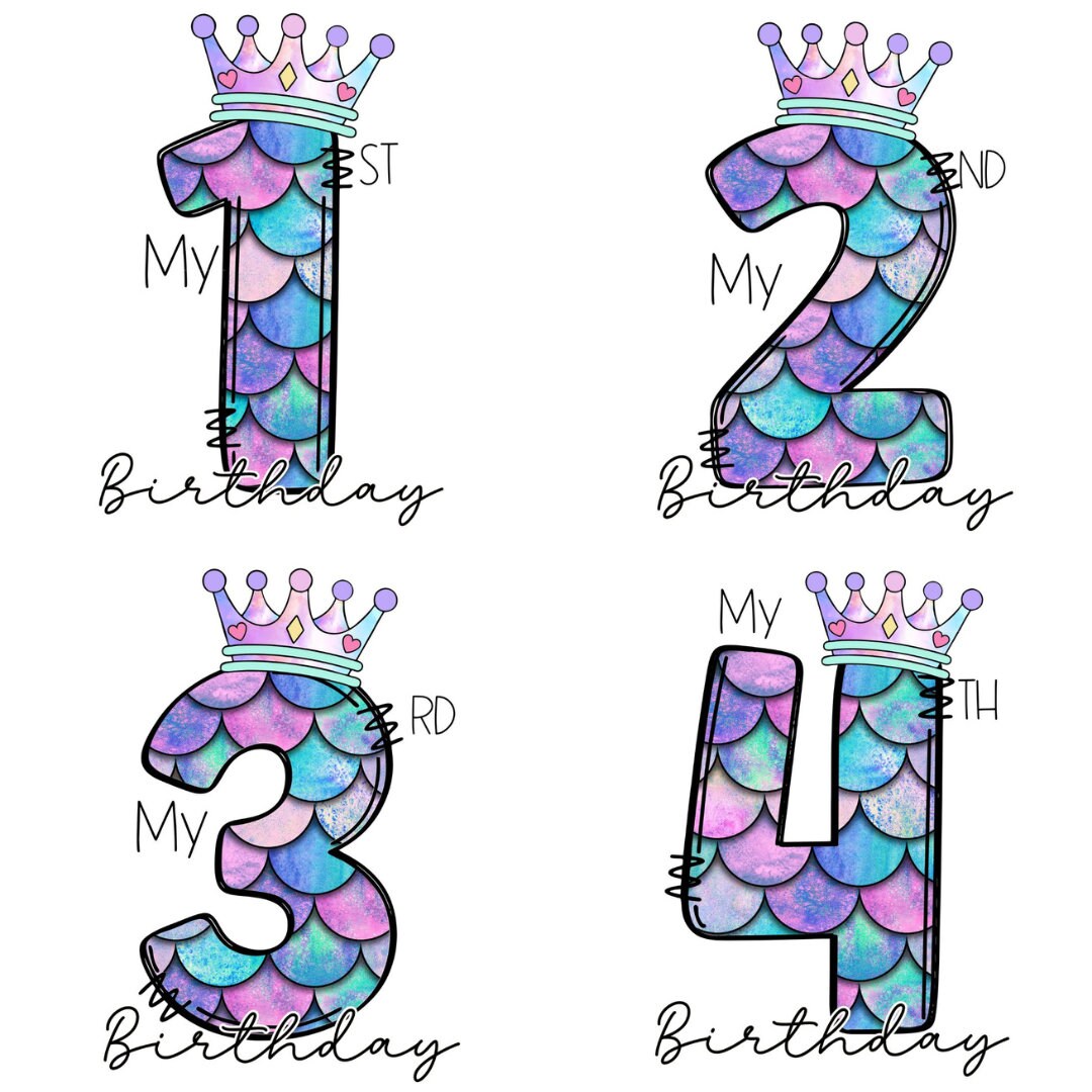 Mermaid Birthday Numbers Png Clipart Letters 300dpi - Etsy