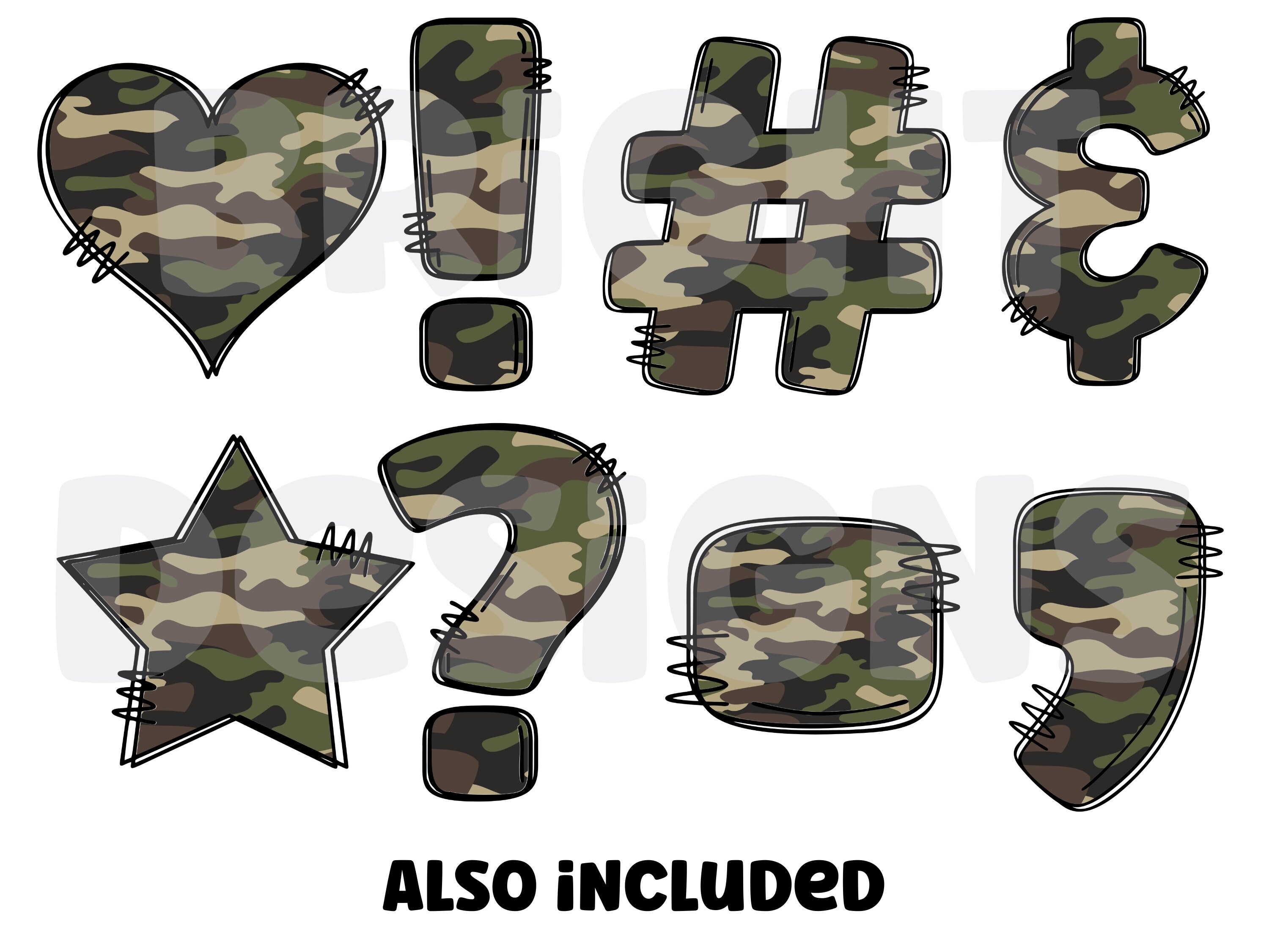 Green Camouflage Alphabet Letters Transparent Pngs of A-Z - Etsy