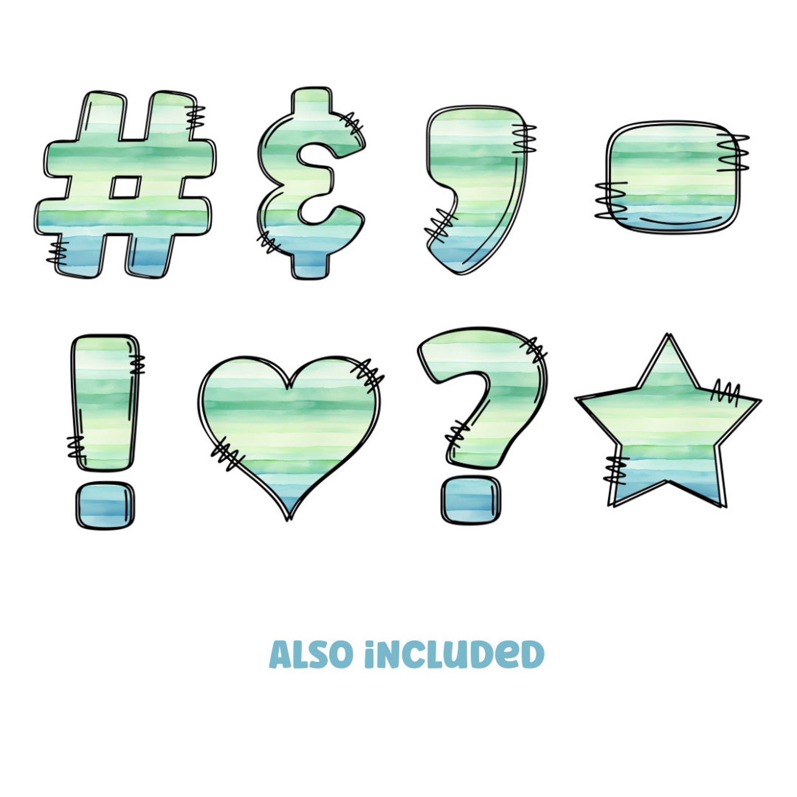 Blue and Green Watercolor Alphabet Png Clipart Letters 300dpi ...